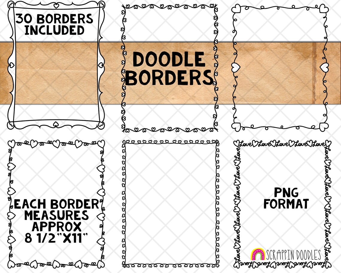Doodle Borders Clipart Hand Drawn Frames Cover Page | Etsy