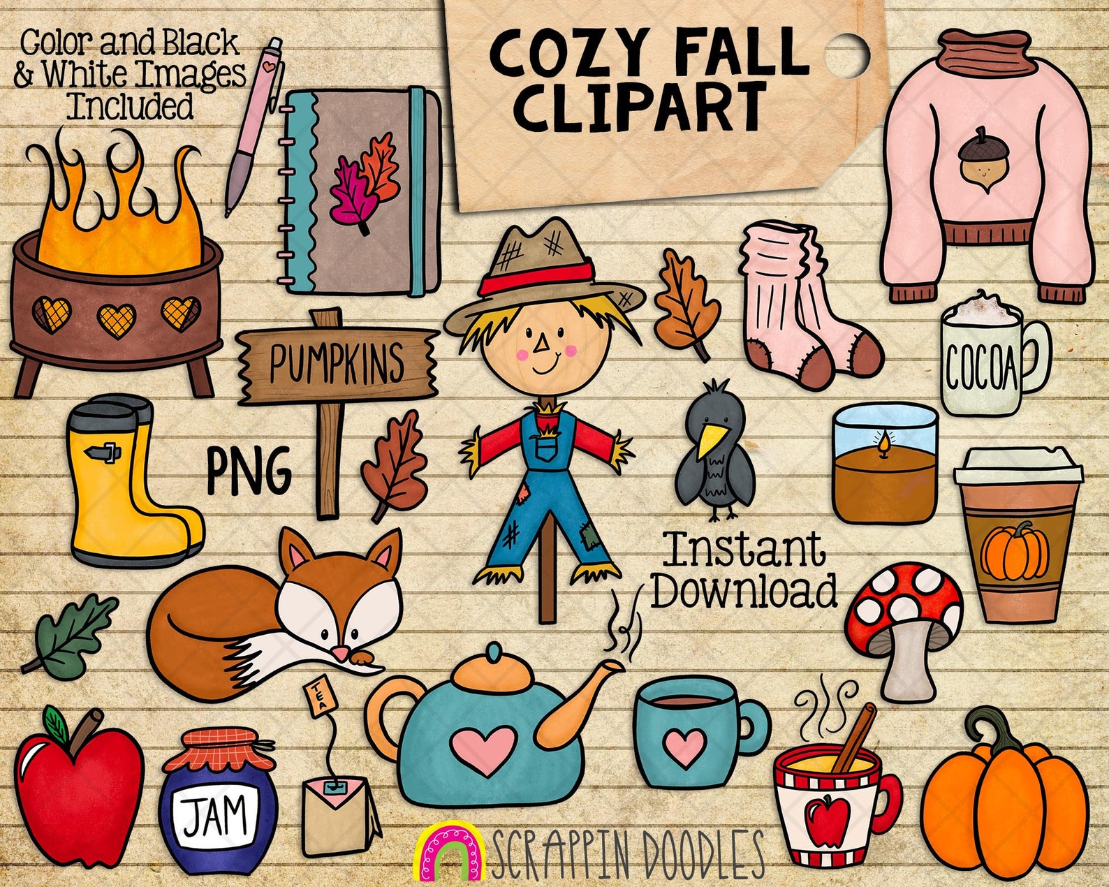 Cozy Fall Clip Art Autumn Sweater Weather Fall Planner Graphics Apple ...