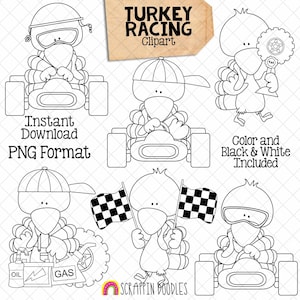 Turkey Clipart - Racing Turkeys Clip Art - Cute Turkeys in Race Cars ...