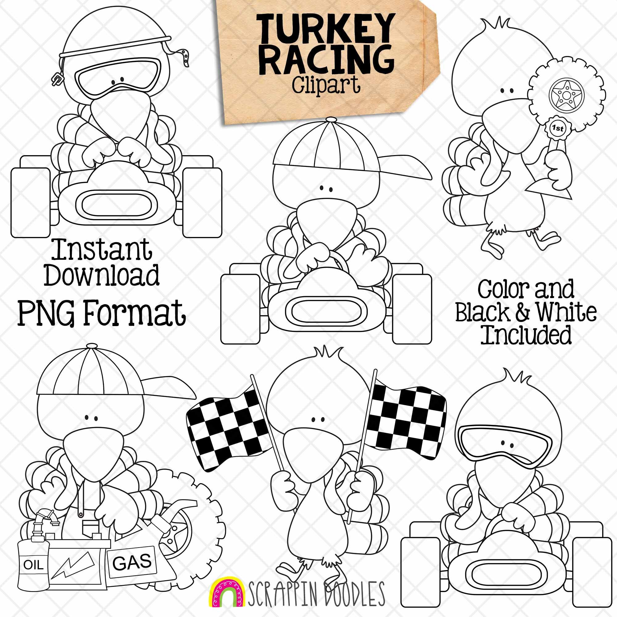Turkey Clipart Racing Turkeys Clip Art Cute Turkeys in Race Cars ...