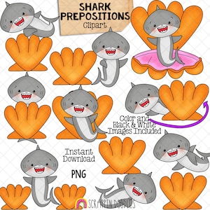 Shark Prepositions Clip Art - Grey Shark Clipart - Positional Word ...