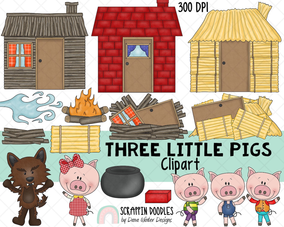 Three Little Pigs Clipart - Nursery Rhyme - Fairy Tale Graphics - Big ...
