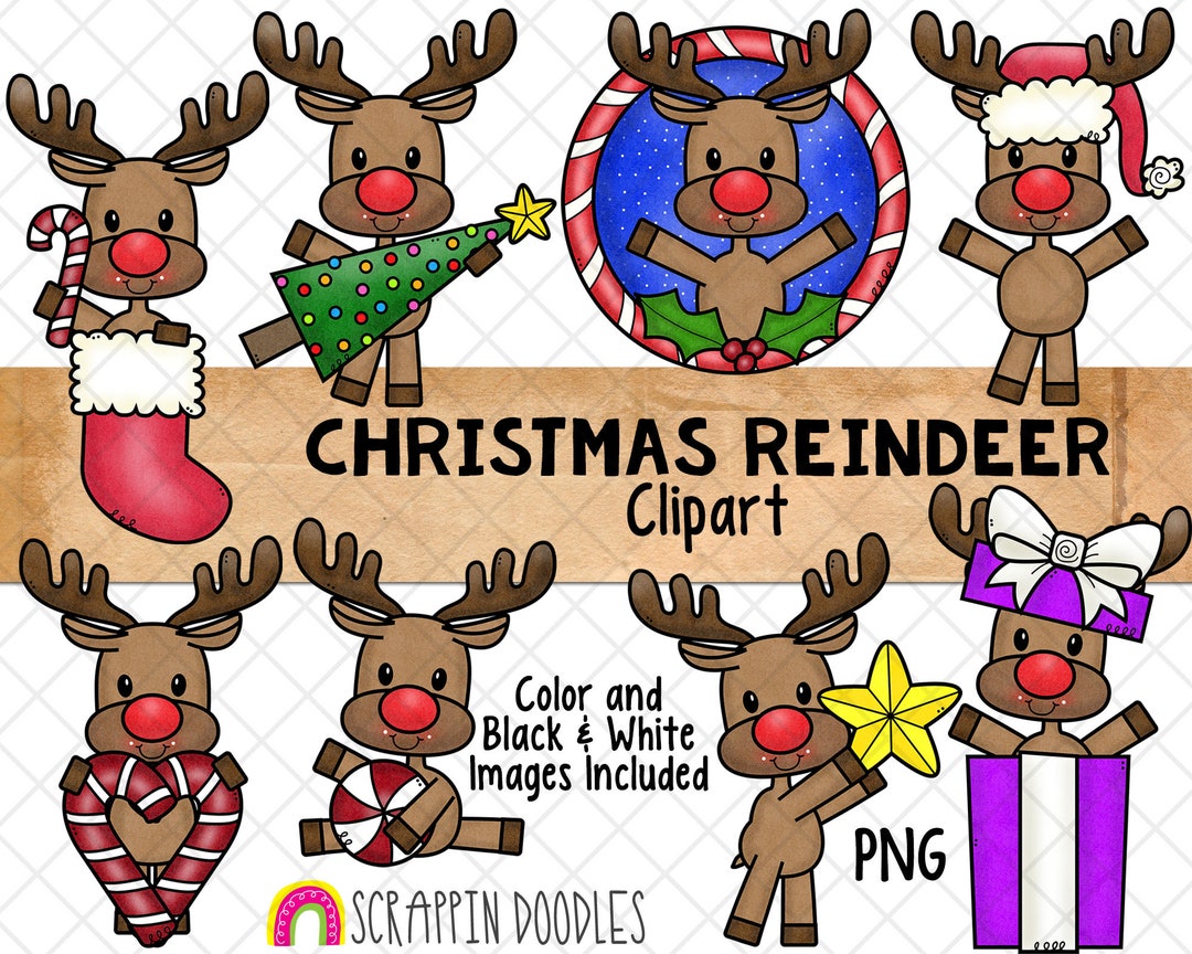 Christmas Reindeer Clip Art - Rudolph Red Nose Graphics - Santas ...