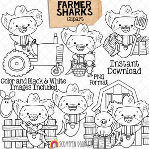 Farmer Sharks Clip Art - Grey Shark Clipart - Baby Shark - Commercial ...