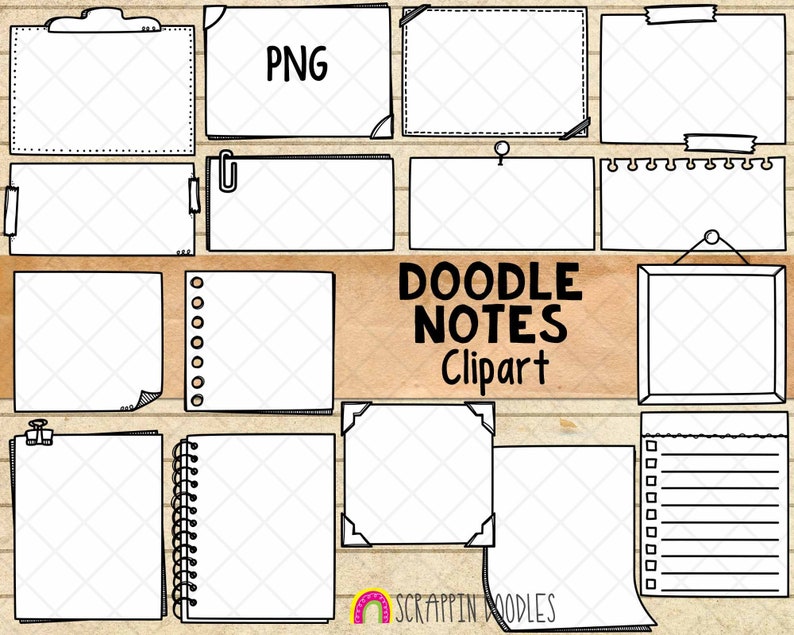 Doodle Notes Clipart Hand Doodled Sticky Notes Black & - Etsy