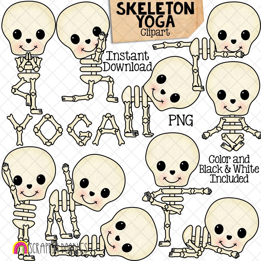 Skeleton Yoga Clip Art - Halloween Stretching Clipart - Doing Yoga ...