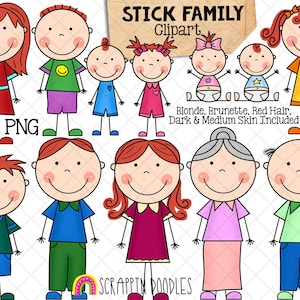 Stick Family Clip Art - Various Hair Colors - Stick Figures - Stick ...
