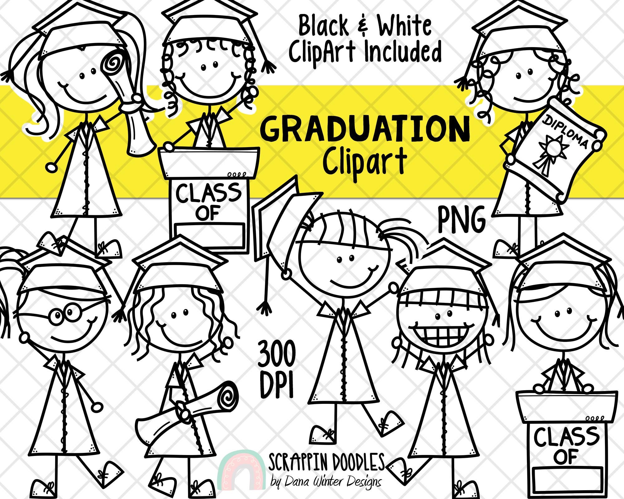 Graduation Clipart Doodle Girls Graduation School Clipart - Etsy Canada