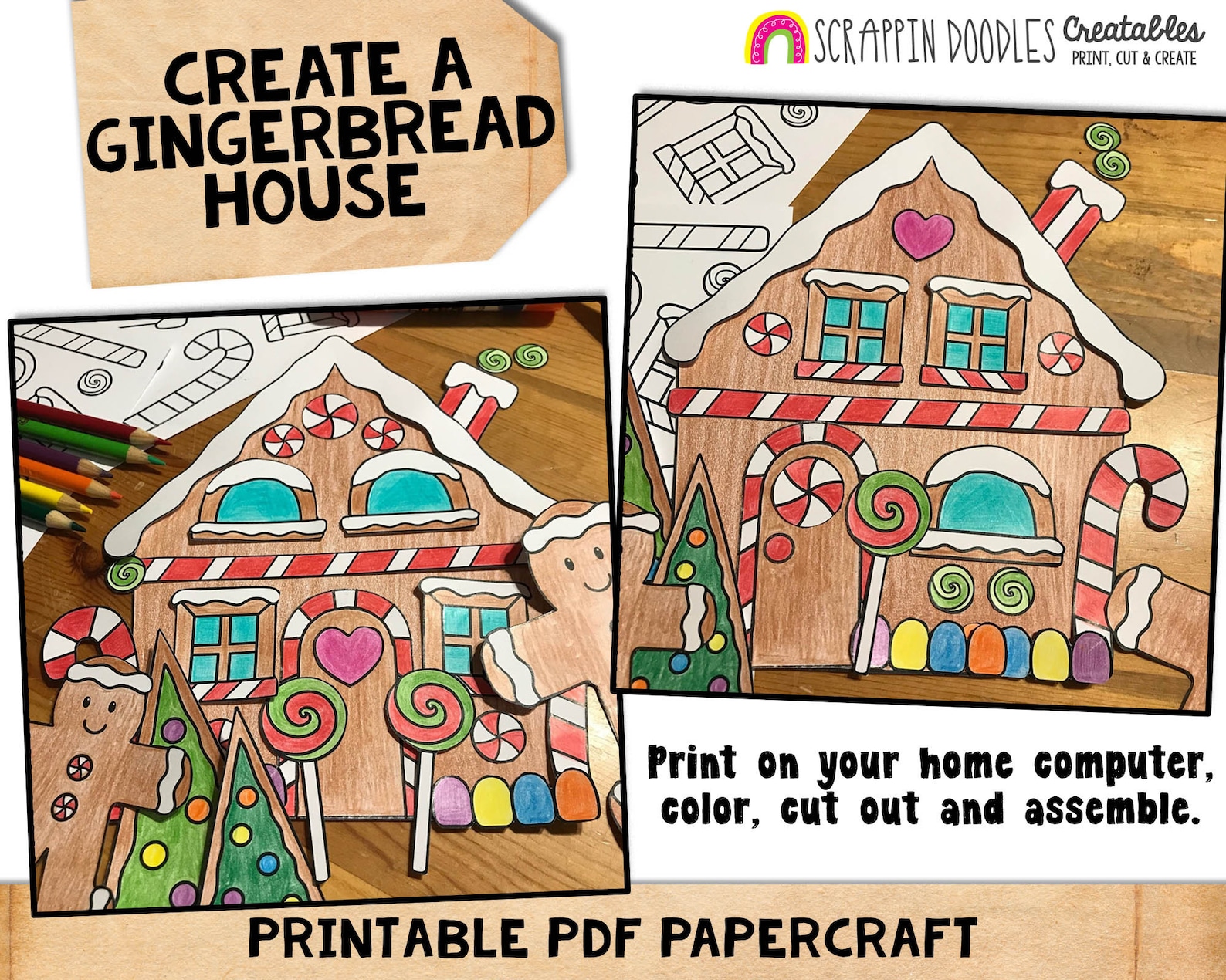 Gingerbread House Craft Printable Christmas Paper Craft Kids ...
