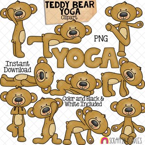 Teddy Bear Yoga Clip Art - Stretching Clipart - Brown Bears Doing Yoga ...