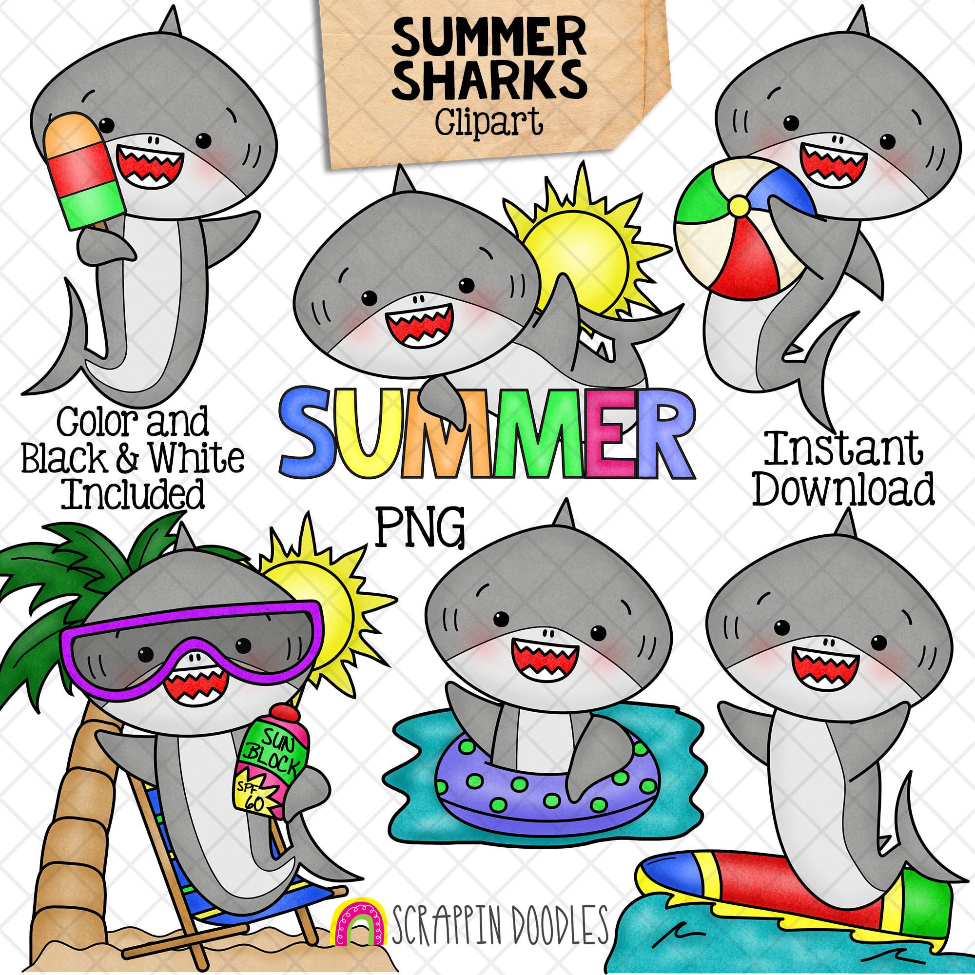 Summer Sharks Clip Art Grey Shark Beach Clipart Baby Shark Commercial ...