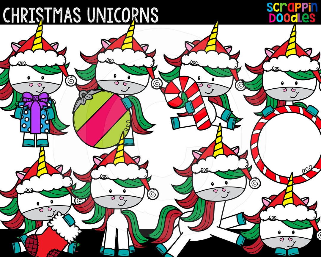 Christmas Unicorn Clip Art - Cute Commercial Use Christmas Unicorns ...