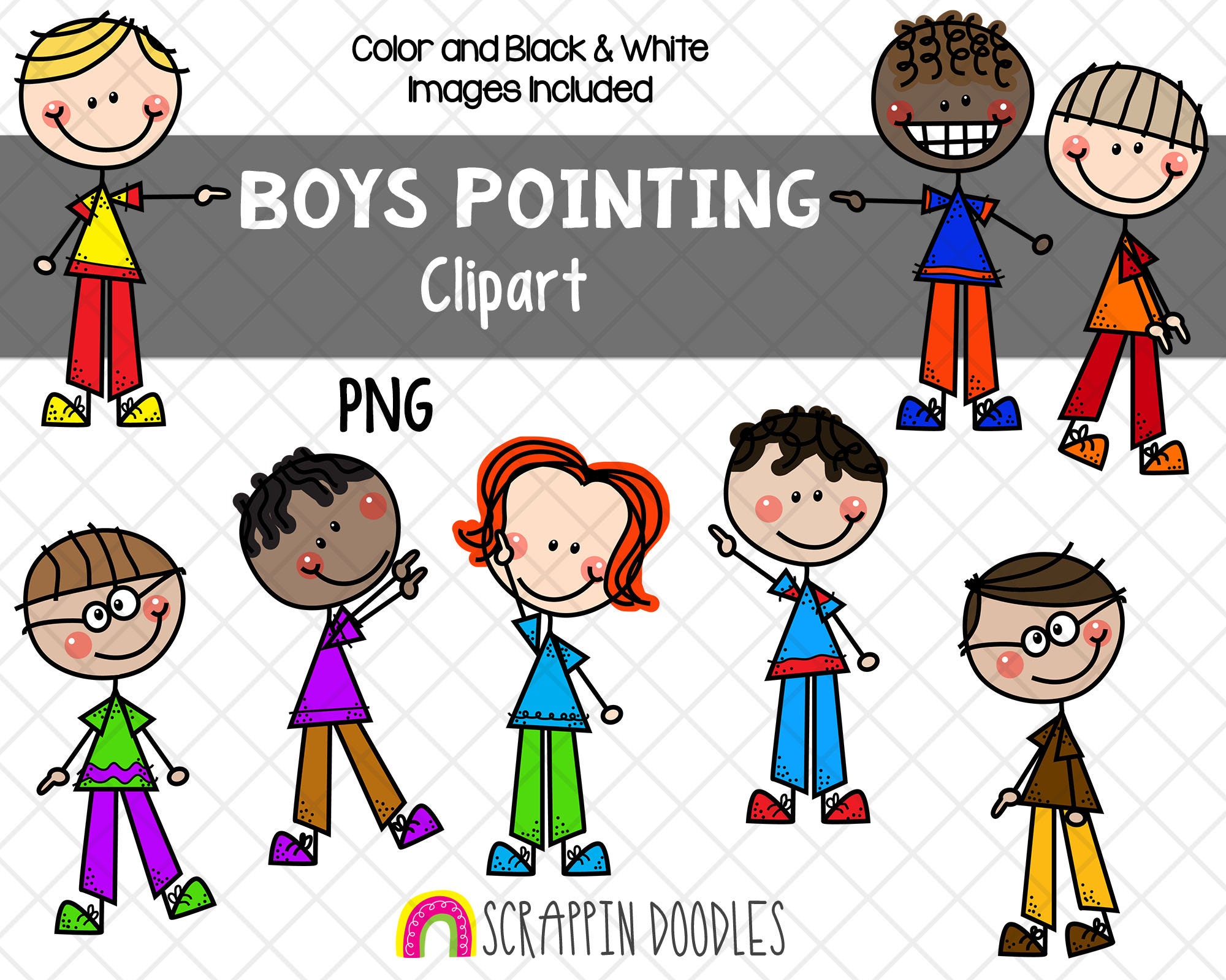 Pointing Clipart Doodle Boys Pointing Pointing Stick - Etsy