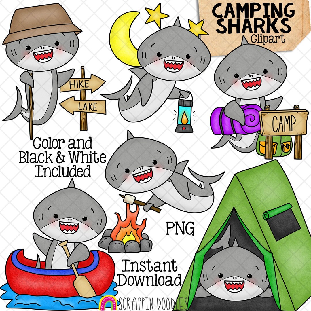 Camping Sharks Clip Art - Grey Shark Clipart - Baby Shark - Hiking ...