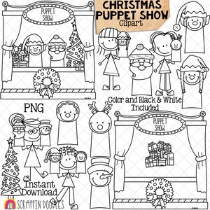 Christmas Puppet Show Clip Art - Puppets - Elf - Santa Claus - Reindeer ...