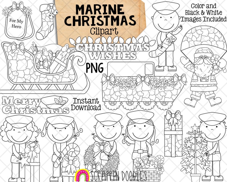 Christmas Marines Clipart Marine Santa Claus Parachute Camo Stocking ...