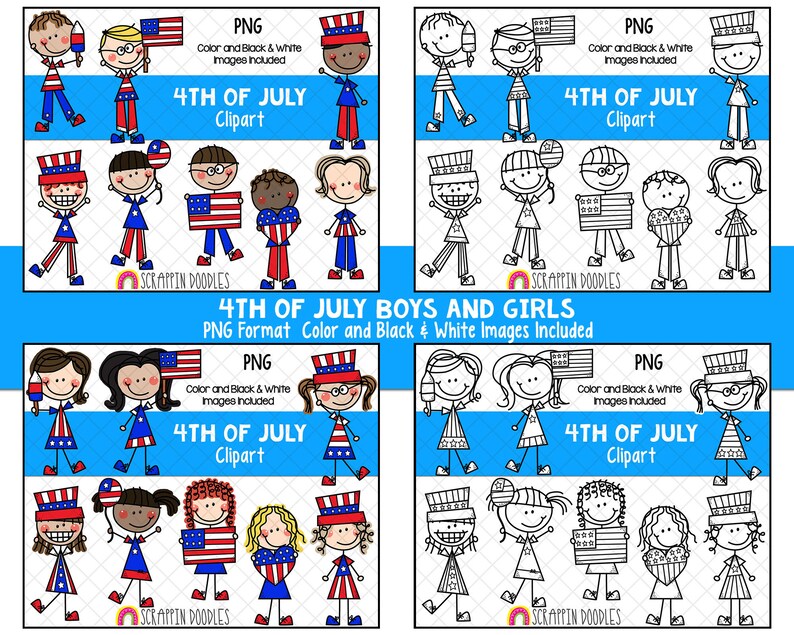Doodle Kids Clipart Bundle Doodle Boys and Girls Bundle 1 Clipart de ...