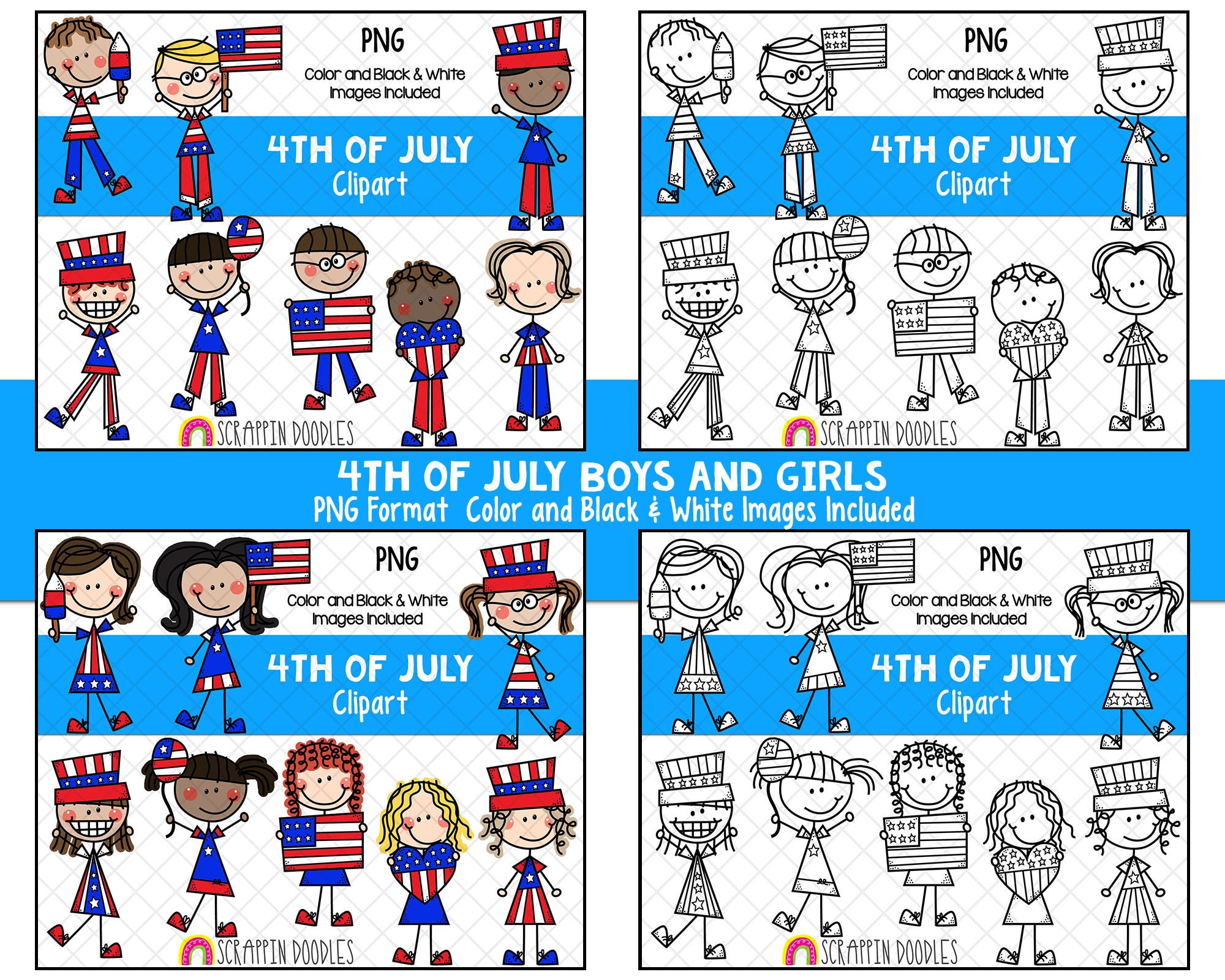 Doodle Kids Clipart Bundle Doodle Boys and Girls Bundle 1 | Etsy