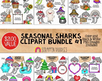 Shark Clipart Sharks Commercial Use Shark Vector Graphics - Etsy