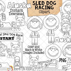 Sled Dog Racing Clipart - Alaska Iditarod Race Graphics - Trail Mushers ...