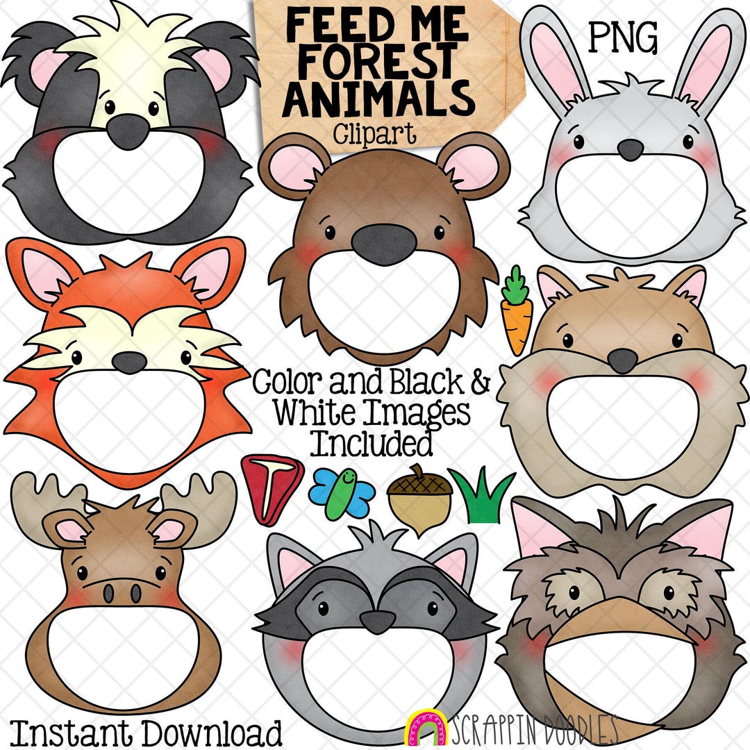 Feed Me Forest Animals Clipart - Feeding Open Mouth - Skunk - Bear ...