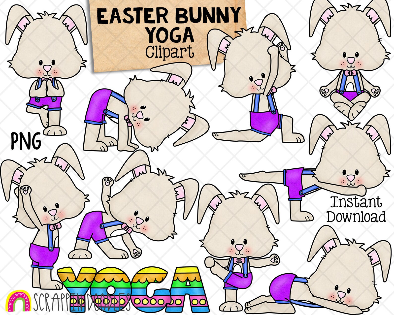 Easter Bunny Yoga Clip Art - Easter Stretching Clipart - Yoga Poses ...