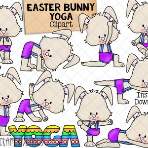 Easter Bunny Yoga Clip Art - Easter Stretching Clipart - Yoga Poses ...
