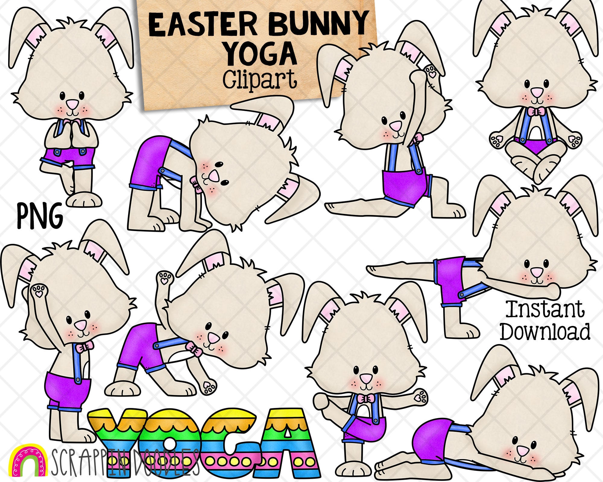 Easter Bunny Yoga Clip Art Easter Stretching Clipart Yoga Poses ...