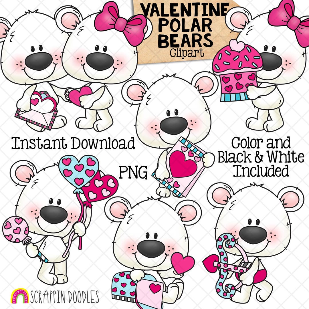 Valentine Polar Bear Clipart Valentines Day Polar Bears Heart Balloons ...