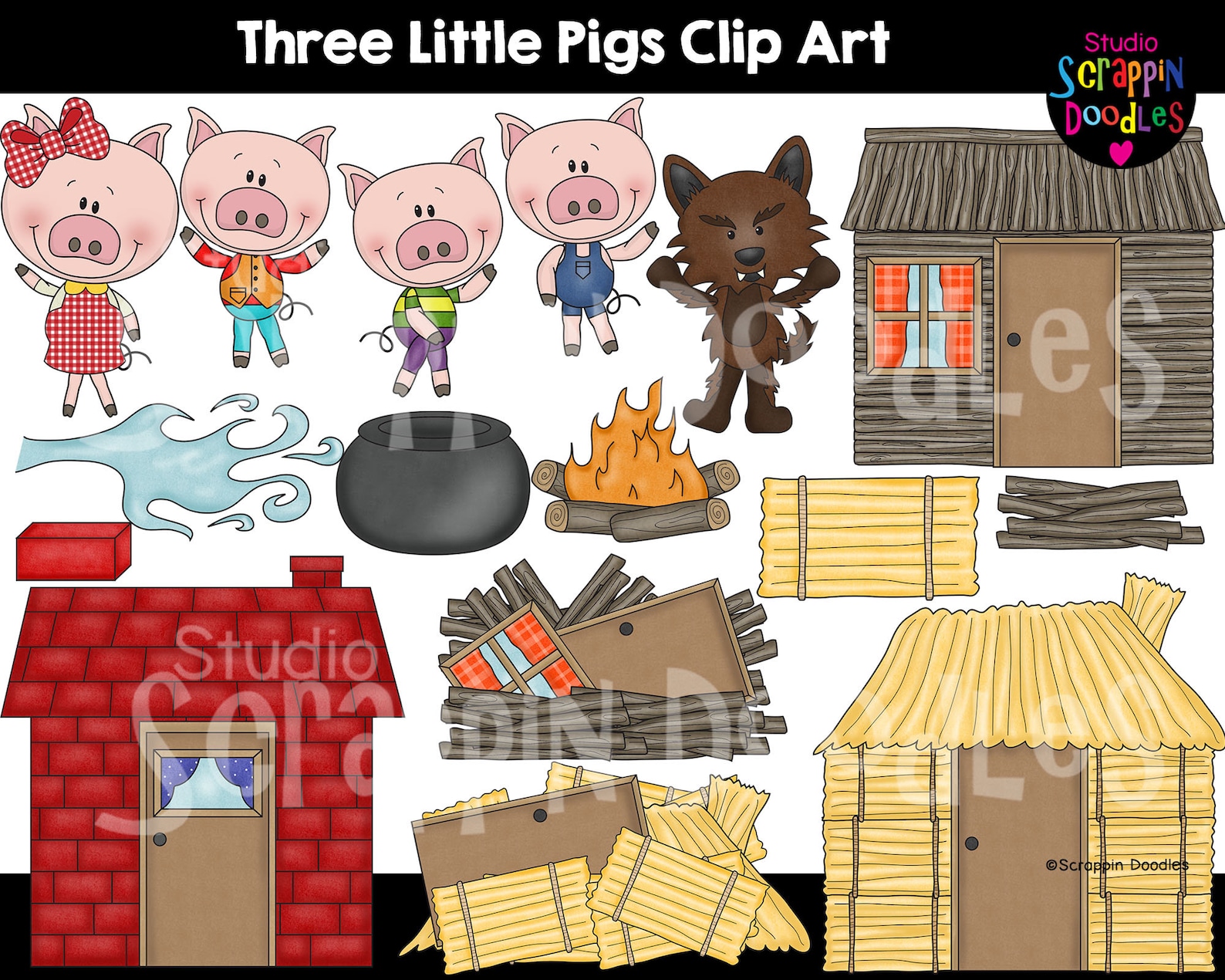 Clipart de los tres cerditos Canción infantil Gráficos de cuentos de ...