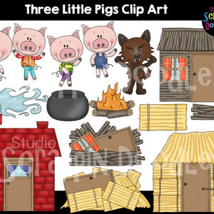 Three Little Pigs Clipart - Nursery Rhyme - Fairy Tale Graphics - Big ...