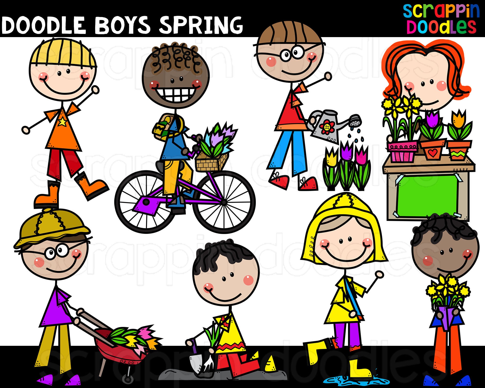 Doodle Boys Spring Clip Art Cute Commercial Use Clipart - Etsy
