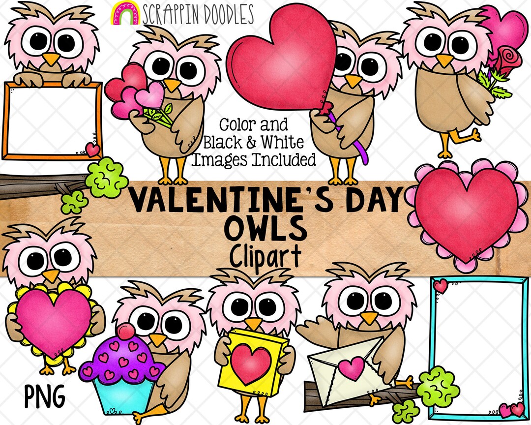 Valentine's Day Clipart - Valentine Owls - Owl Clipart - Valentines Day ...
