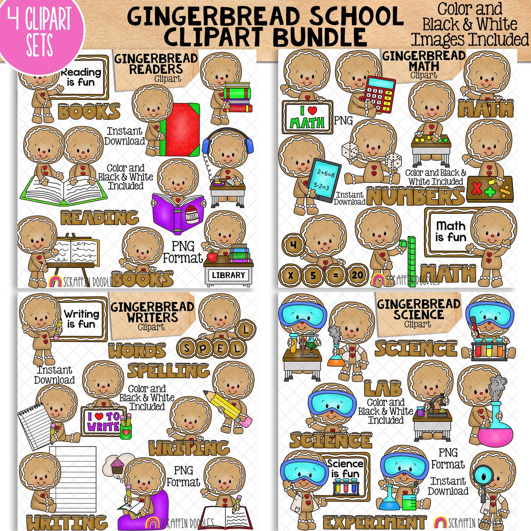 Gingerbread School Clipart Bundle - Math - Reading - Science - Writing ...