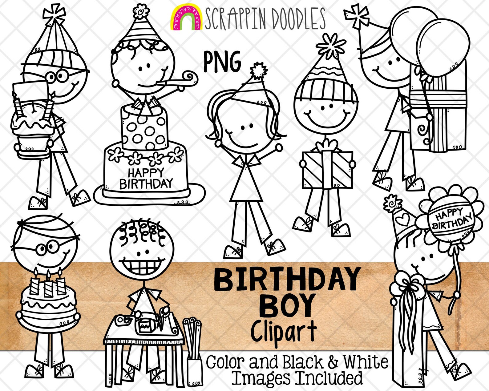 Birthday Clipart Doodle Boys Birthday Clip Art Birthday - Etsy
