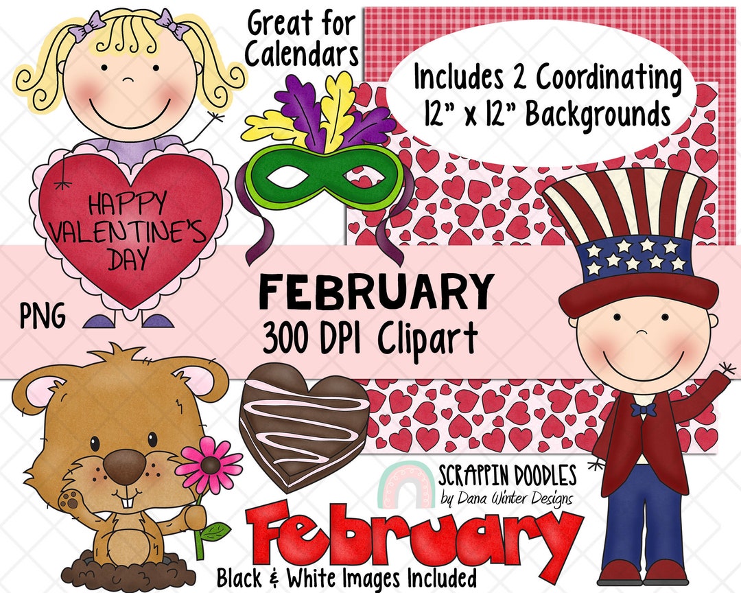Calendar Clipart - February Bulletin Board - February Clipart - Holiday ...