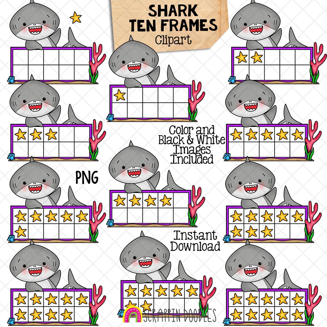 Shark Ten Frames Clip Art - Grey Shark Clipart - Counting Sharks ...