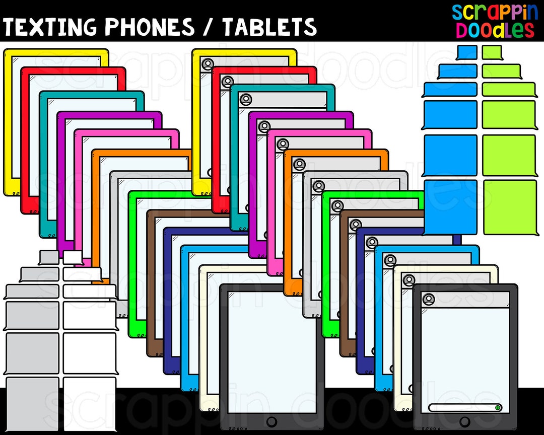 Texting Phones / Tablets Clip Art - Cute Commercial Use Clipart - Text ...