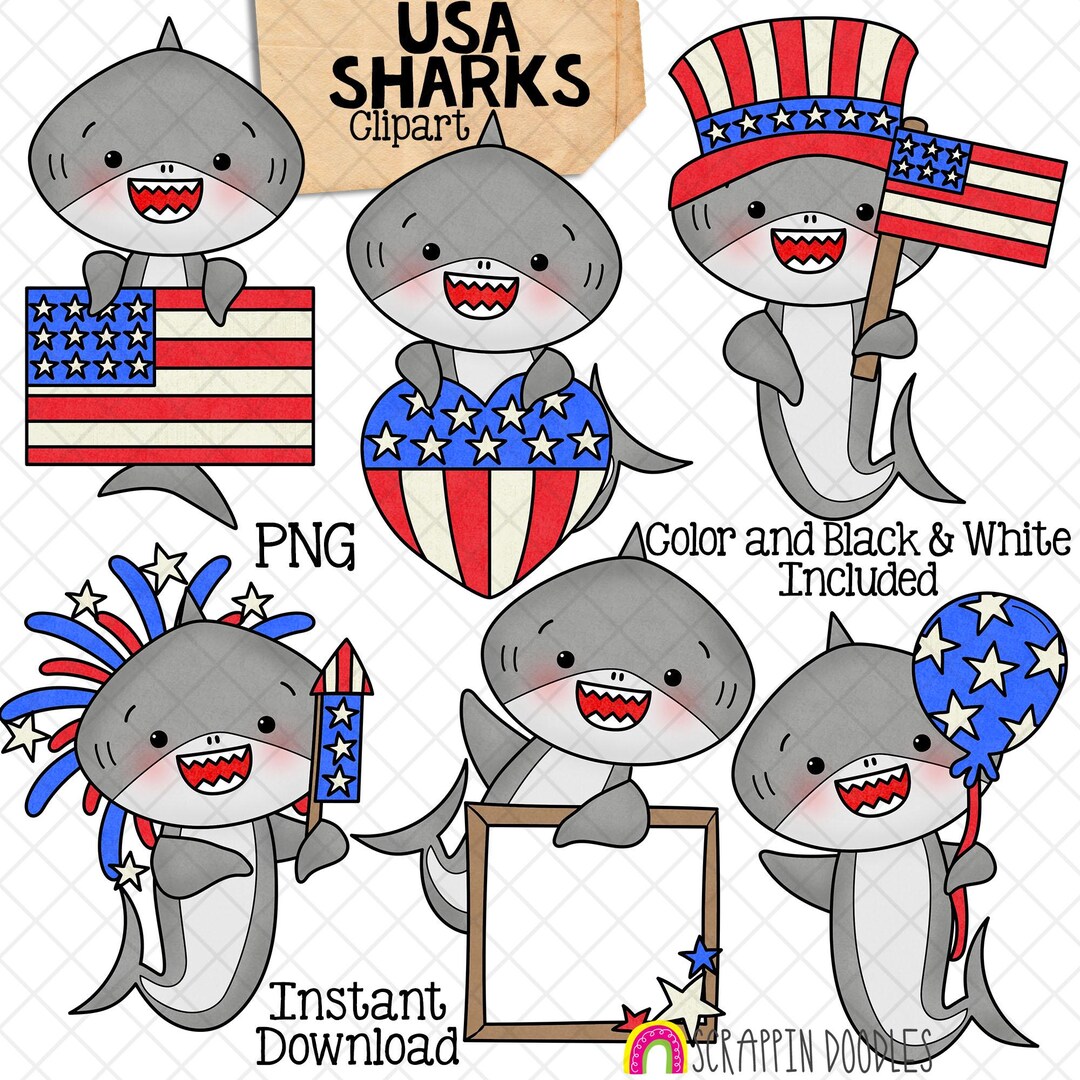 USA Sharks Clip Art - Grey Shark Clipart - Baby Shark - Patriotic ...