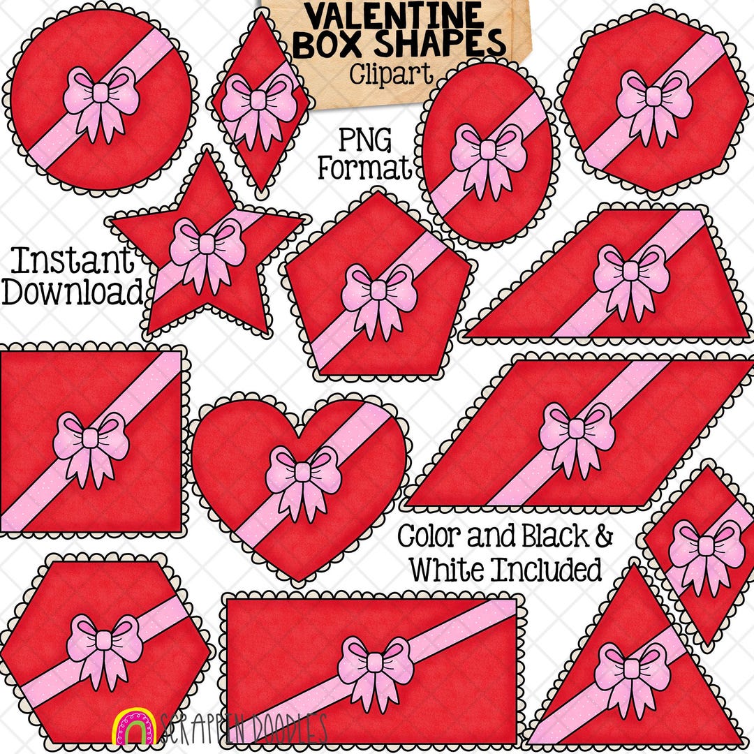 Valentine Chocolate Box Shapes Clip Art - Valentine's Day Different 2D ...