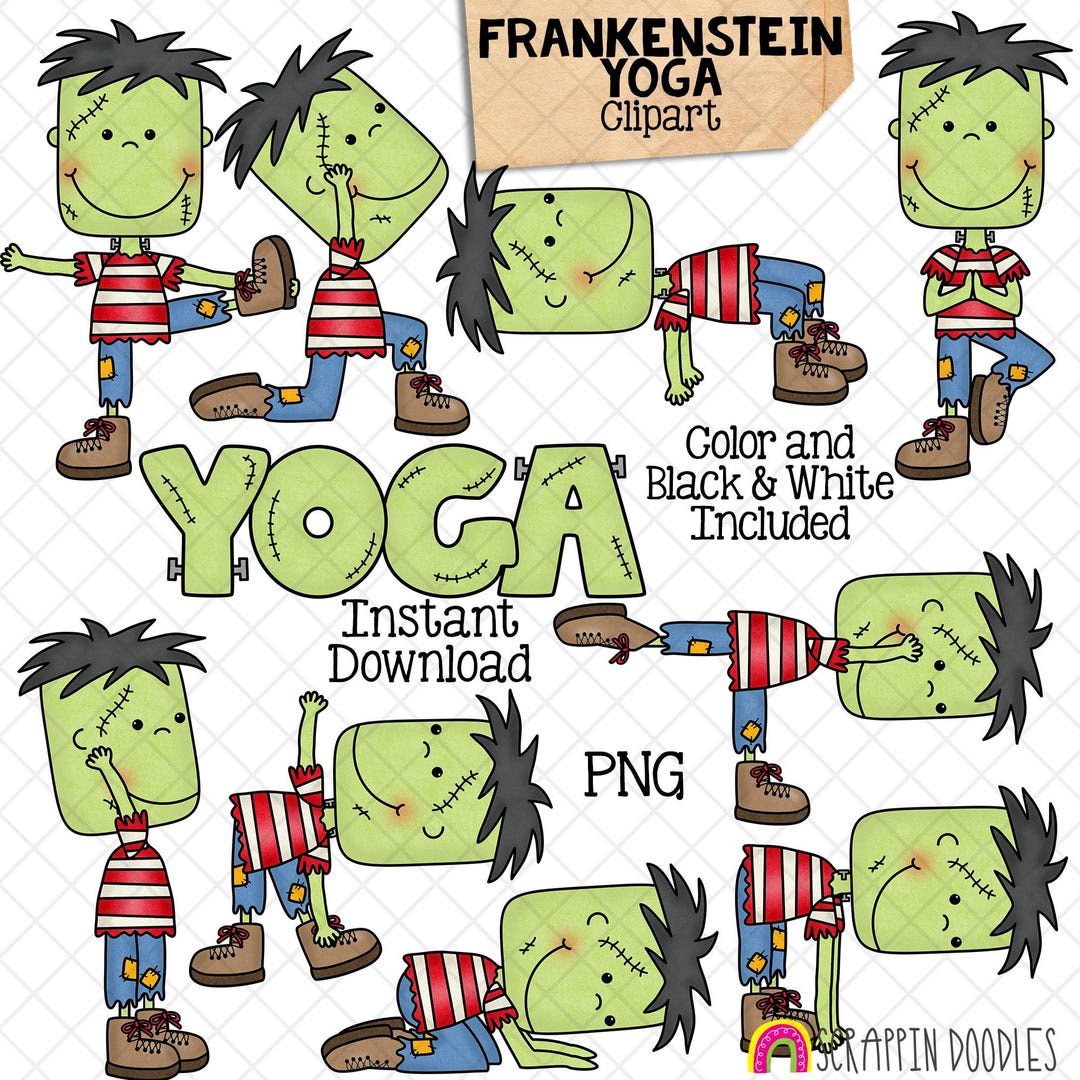 Frankenstein Yoga Clip Art - Halloween Stretching Clipart - Doing Yoga ...