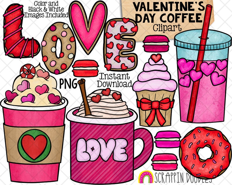 Valentines Day Coffee Clipart - Valentine LOVE Cookie Graphics ...