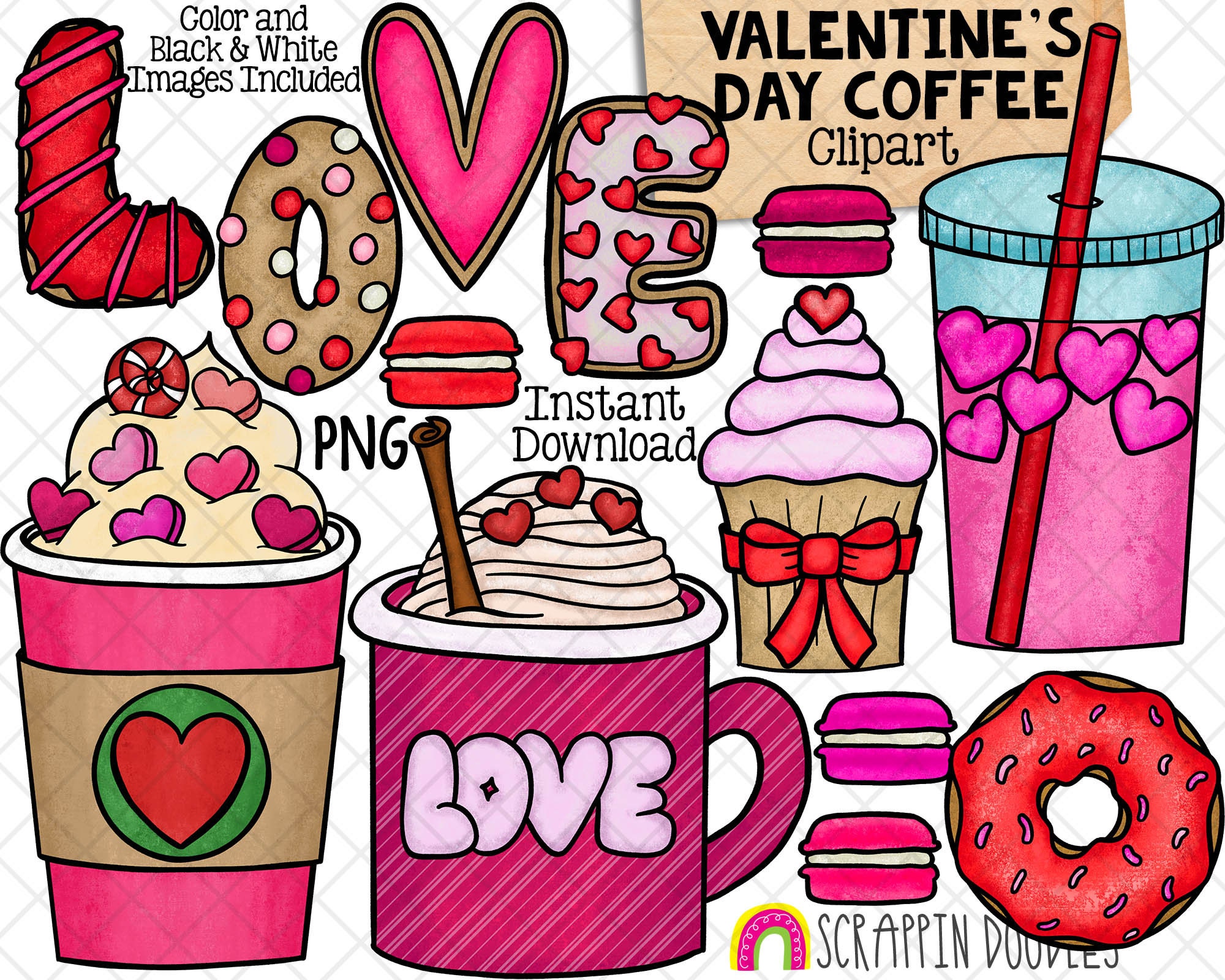 Valentines Day Coffee Clipart Valentine LOVE Cookie Graphics Cupcake ...