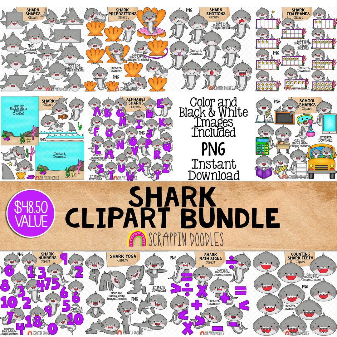 Shark Clipart Bundle Grey Shark Clipart Shark Scene Creator Baby Shark ...
