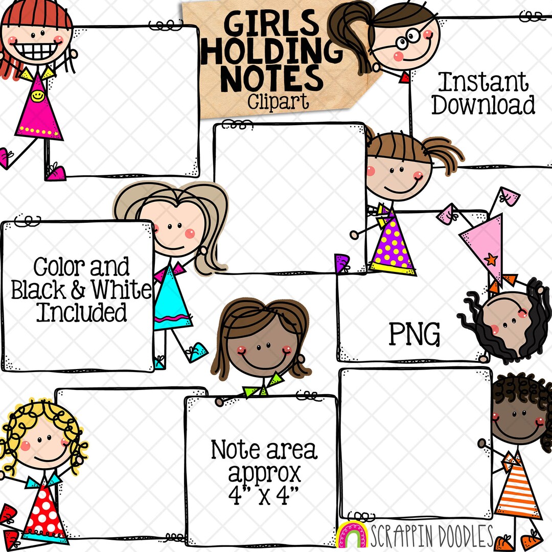 Holding Notes Clipart - Doodle Girls - Kids Holding Frames - School ...