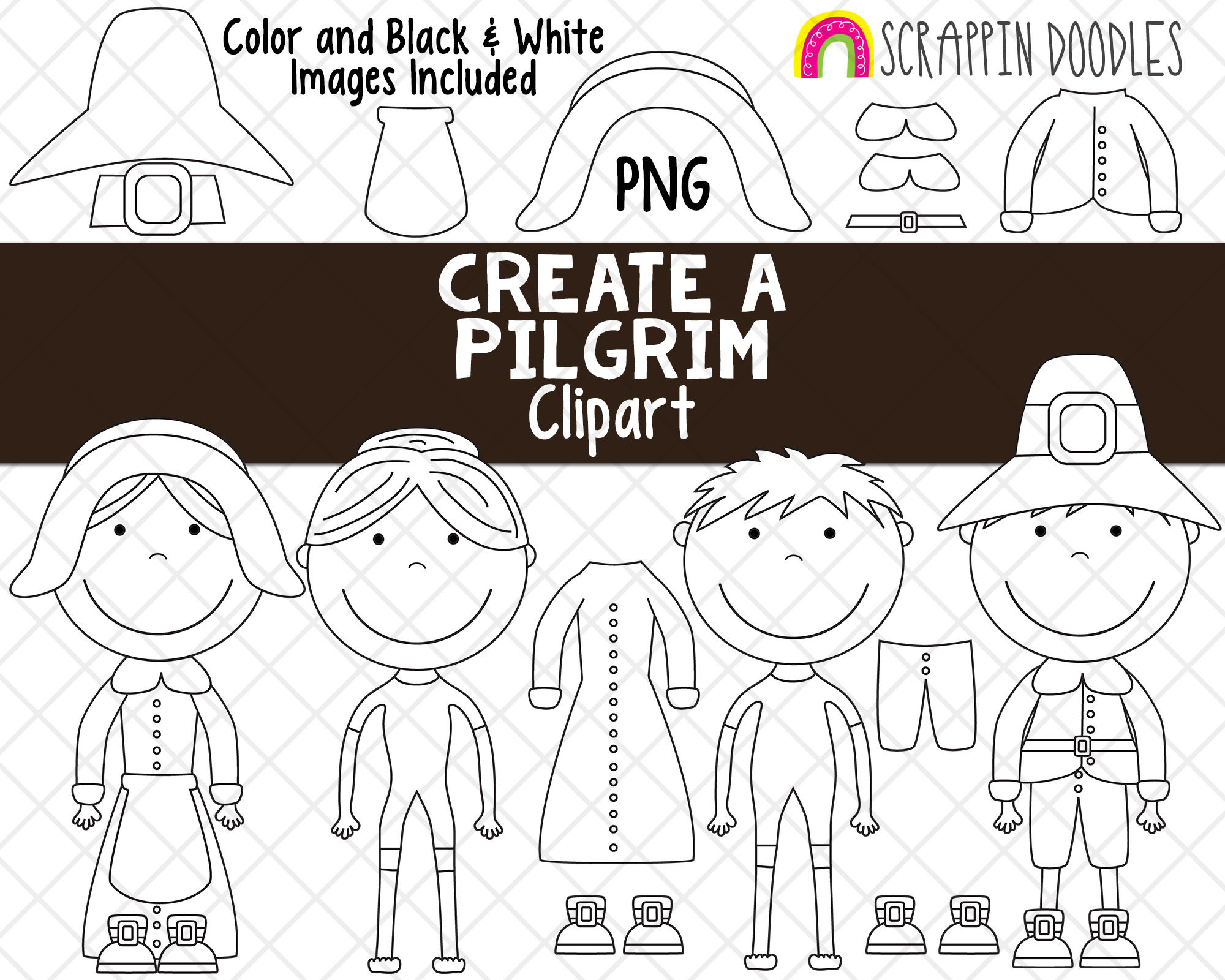 Create a Pilgrim Clipart - Dress a Pilgrim Clipart - Pilgrim Clothing ...