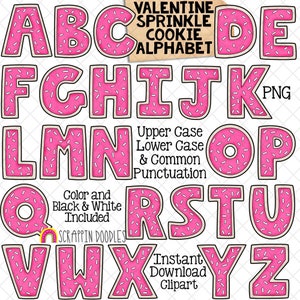 Valentine Cookie Alphabet Clipart - Pink Sprinkle Cookie Letters Clip ...