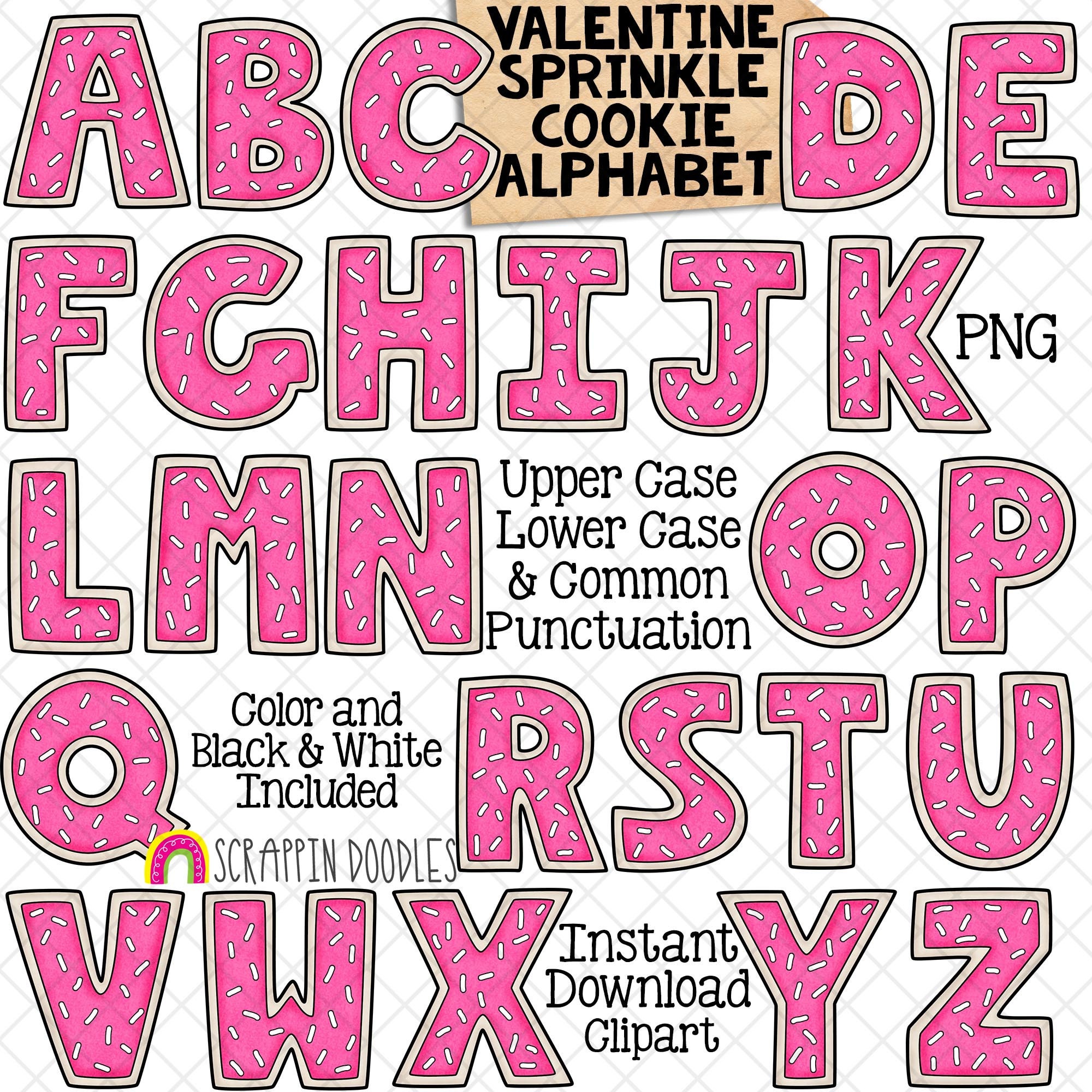 Valentine Cookie Alphabet Clipart - Pink Sprinkle Cookie Letters Clip ...