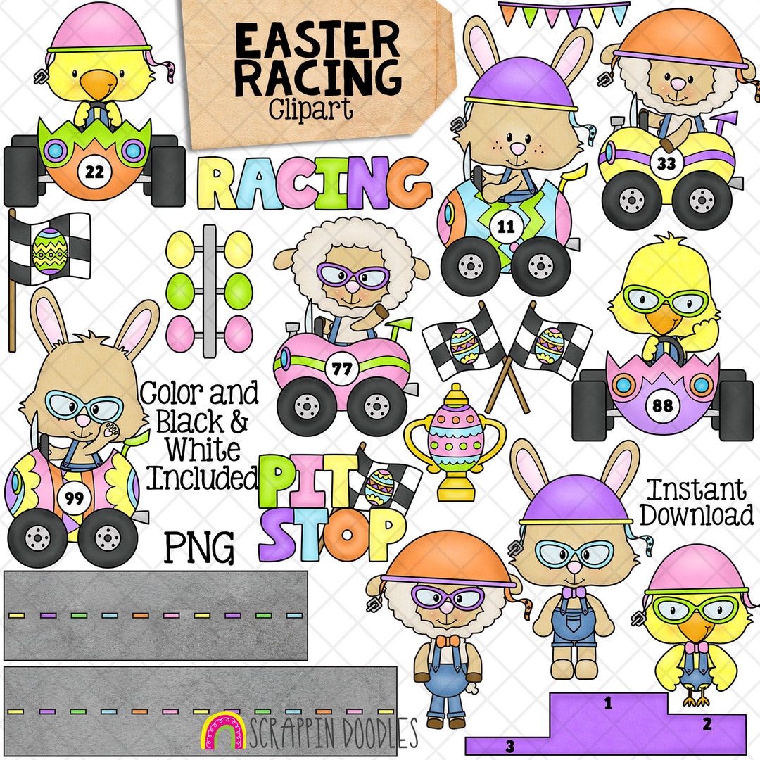 Easter Racing Clipart - Car Racing - Bunny in Race Car - Motor Sports ...