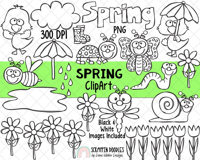 Spring Clipart Spring BUNDLE Garden Clipart Spring Flowers Hand Drawn ...